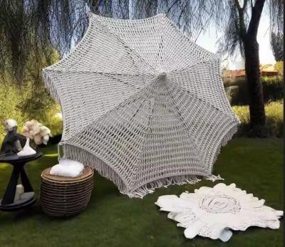 China 9 ft Commercial Market Umbrella Rope Tassel Macrame Parasol Popular Crochet Woven Umbrella for sale