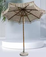 China 9 ft LA CONCHA Umbrella Macrame Parasol Rope Crochet Woven Patio Umbrella Parasol With Tassels Tassels Woven Canopy Umbrella for sale