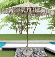 China 9 ft Pulley Lift Outdoor Patio Rope Beach Umbrella Bohemian Style Umbrella Tassel Outdoor Macrame Beach Umbrella Parasol for sale