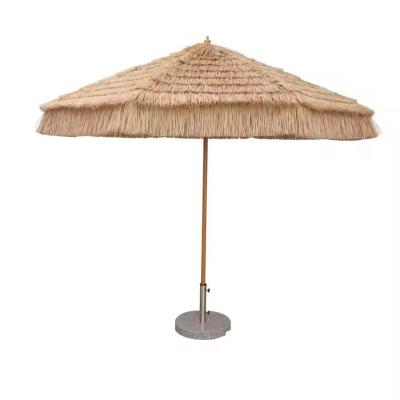 China Resort Hotel Hawaii Style Synthetic Thatch Palm Leaf Garden Umbrella Parasol Straw Glass Beach Umbrella for sale
