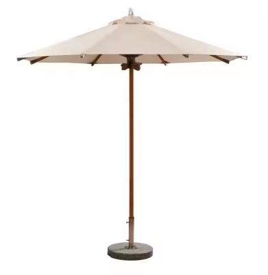 China All Weather 10 Feet Outdoor Beach Round Canvas Wooden Parasol Hotel Resort Picnic Teak Pole Umbrella Sun Shade for sale