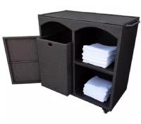 China Pool Accessories Rattan Storage Cabinet Wicker Poolside Towel Rack Cart Caddy for sale