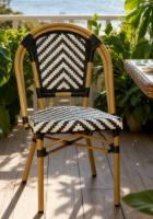 China French Bistro Style All Weather Rattan Wicker Café Shop Dining Chair Stackable Outdoor Chair for sale