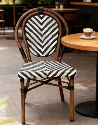 China Rattan Outdoor Furniture All Weather Rattan Garden Chair French Bistro Chair Vintage Black and White Outdoor Furniture for sale