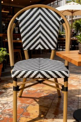 China French Rattan Outdoor Bistro Chair Aluminum Bamboo Painted Frame Zebra Arrows with Stripes Black White Outdoor Chair for sale