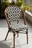 China Yoshen Parisian Style Outdoor Dining Chair in Geometric Woven Rattan Black and White Patterned Chair for sale