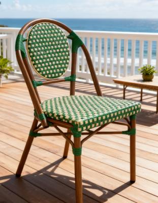 China Commercial Use French Style Woven Rattan Chair Black White Checkered Patio Dining Chair for Cafe Restaurant Hotel for sale