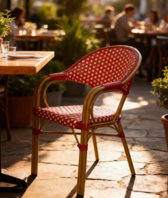 China Stacking Burgundy Red French Bistro Qutdoor Chairs Outdoor French Parisian Patio Arm Chairs for Restaurant for sale
