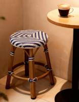 China Outdoor French Bistro Cafe Rattan Counter Bar Stools for Hotels Outdoor Bar Stool in Navy and White for sale