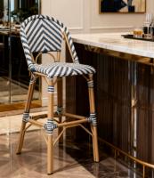 China French Bistro Bar and Counter Stools Blue and White Mediterranean Bistro Stool with Back for Hotel and Club for sale