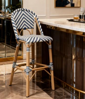 China French Bistro Bar and Counter Stools Blue and White Mediterranean Bistro Stool with Back for Hotel and Club for sale