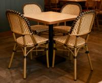 China French Bistro Stacking Rattan Chairs Beige on Black Foryour Garden Patio Porch Terrace for sale