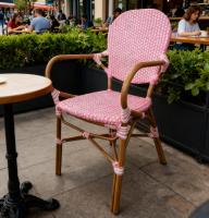 China Yoshen French Bistro Chair Blue Restaurant Café Outdoor White and Blue Rattan Dining Arm Chair for sale