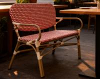 China Outdoor French Bistro Rattan Sofa Bench Chair Rattan Restaurant Sofa Burgundy Red for Hotel Resort for sale