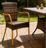 China Aluminum Bamboo Look Garden Rattan Wicker Chair Outdoor Cafe Chair Plastic Coffee Shop Chair for sale