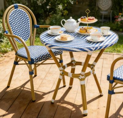 China 4 Seater Aluminum Rattan Round Dining Table with Glass Top Foroutdoor Restaurant Café Shop for sale