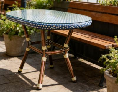 China 6 Seater Sturdy Aluminum Frame Oval Rattan Dining Table Outdoor for Hotel Resort Courtyard for sale