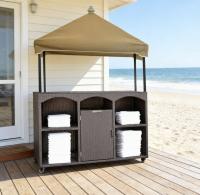 China Best Selling Hotel Outdoor Pool Equipment Storage Plastic Rattan Pool Cabinet Towel Storage Poolside With Wheels for sale
