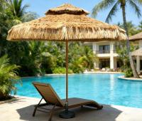 China Double Canopy Thatched Umbrella with Ventilation, for Outdoor Lounge and Commercial Patio for sale