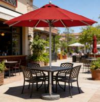 China 8ft Polyester Waterproof Red Parasol Cover Middle Pole Aluminum Patio Umbrella Outdoor Picnic Umbrella for sale