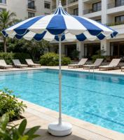China Yoshen 8FT Adjustable Blue White Pagoda Umbrella Parasol Aluminum Pole UV Resistant for Pool Patio Garden Beach for sale