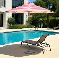 China 8FT Pulley Lift Garden Umbrella Pink White Stripe Aluminum Pole for Resort Patio Commercial Outdoor Use for sale