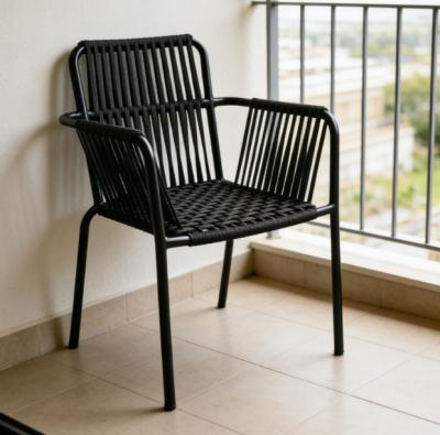 China Rope Contemporary Comfortable Waterproof French Bistro Garden Chair Black and White Outdoor Furniture for sale
