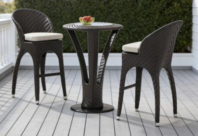 China 2 Seater Postmodern Aluminum Rattan Round Dining Table with Glass Top for Outdoor Restaurant Caf & Garden Use for sale
