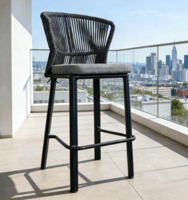 China Outdoor Courtyard Rope-woven High-legged Bar Stool, with Backrest, Waterproof and Sun-resistant for sale