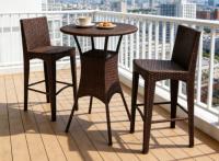 China Outdoor  PE Rattan Dining Table Set with 2 Stackable Comfortable Chairs for Courtyard and Patio Use for sale