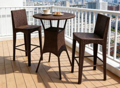China Outdoor  PE Rattan Dining Table Set with 2 Stackable Comfortable Chairs for Courtyard and Patio Use for sale