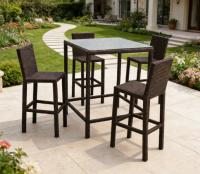 China Outdoor  Stackable Comfortable Dining Table Set with 4 Chairs PE Rattan Patio Furniture for Courtyard for sale