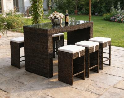 China Contemporary Design Patio Wicker Rattan Dining Set Garden Furniture Outdoor Dining Table with Chairs for Hotel & Park Use for sale