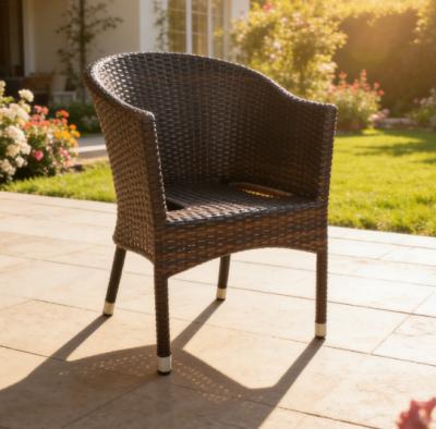 China Aluminum Wicker Rattan Stackable Garden Furniture Outdoor Dining Chairs for Restaurant Beach Coffee Shops for sale