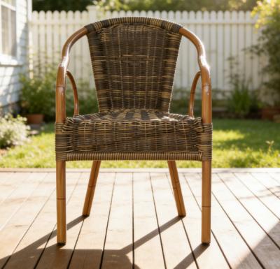 China Wicker Rattan Aluminum Waterproof Garden Furniture Beach Stackable Chairs Restaurant Outdoor Coffee Milk Juice Shops Dining for sale