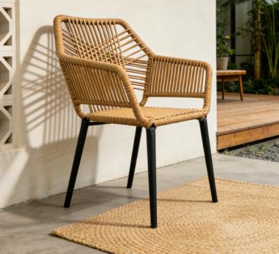 China Yoshen Stackable Outdoor Hand Woven Rattan Chair Black Frame for Patio Cafe Commercial Use for sale