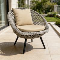 China Patio Wicker Round Conversation Bistro Chair with Thick Beige Cushion for Garden,Backyard Balcony Deck Poolside for sale