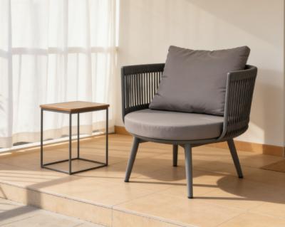 China Yoshen Modern Outdoor Arm Chair with Handwoven Rope Seat and Aluminum Frame for sale