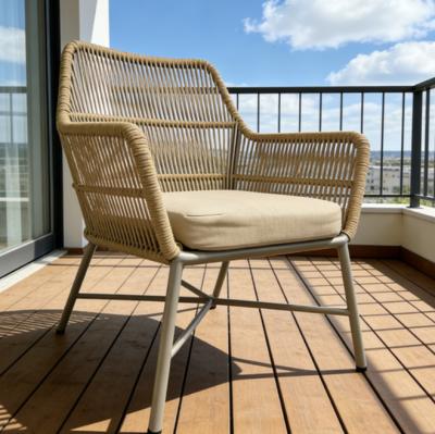 China Cozy Modern Rattan Chair with Cushion & Metal Frame for Balcony Deck Garden Patio for sale