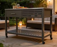 China Hotel Heavy Duty Stainless Steel Kitchen Cart with Locking Wheels and Drawers for Poolside Grilling for sale