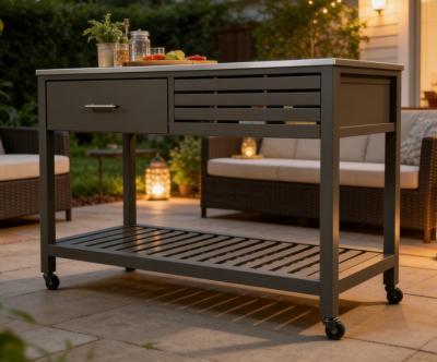China Hotel Heavy Duty Stainless Steel Kitchen Cart with Locking Wheels and Drawers for Poolside Grilling for sale