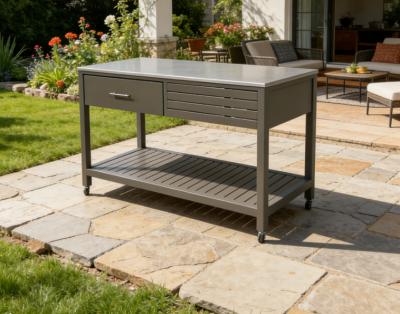 China 58 Inch Stainless Steel Outdoor Kitchen Island with Lockable Casters and Drawers for Patio BBQ for sale