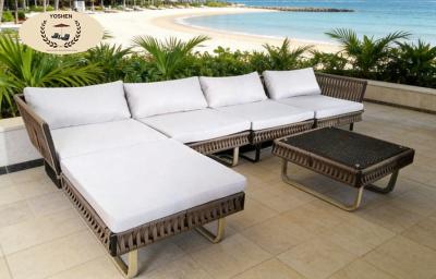China Modular L-Shape Sectional Outdoor Sofa All Weather Rope Woven Lounge Set with Coffee Table for Hotel and Resort for sale