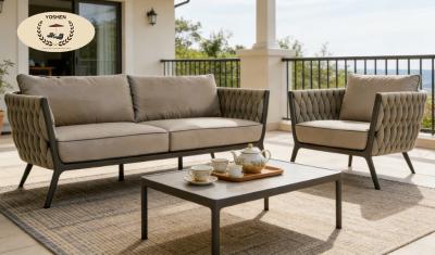 China Braided Outdoor Rope Sofa All-Weather Modular Sectional with Cushions Modern Boho-Scandinavian Design for Patio Garden Balcony for sale