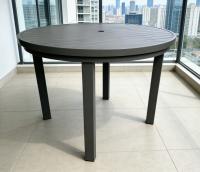 China Dark Grey All Weather Outdoor Aluminum Round Coffee Table with Umbrella Hole for Balcony Terrace for sale