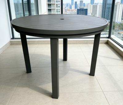 China Dark Grey All Weather Outdoor Aluminum Round Coffee Table with Umbrella Hole for Balcony Terrace for sale