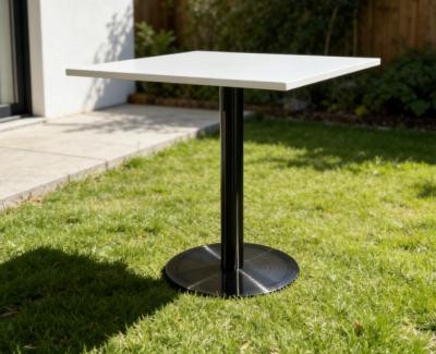 China Rectangular White Aluminum Outdoor Coffee Table with Black Pedestal Base for Hotel Lounge Commercial Patio for sale