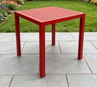 China 4 Person 34 Inch Square Red Aluminum Outdoor Dining Table Slatted Top for Alfresco Commercial Terrace for sale