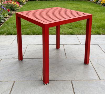 China 4 Person 34 Inch Square Red Aluminum Outdoor Dining Table Slatted Top for Alfresco Commercial Terrace for sale
