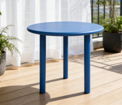 China Hotel Contract Minimalist Aluminum Side Table Blue Tri Leg for Lobby Lounge Terrace for sale